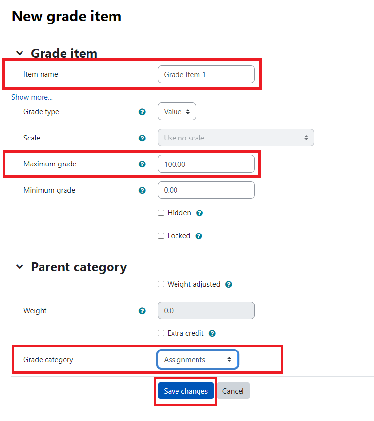 Setting up and Adding Grades: Adding Grade Items | Moodle